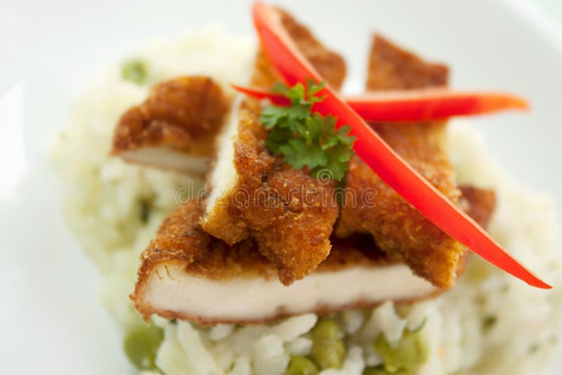 Crispy Fried Chicken with Rice Stock Photo - Image of marinated, crispy ...