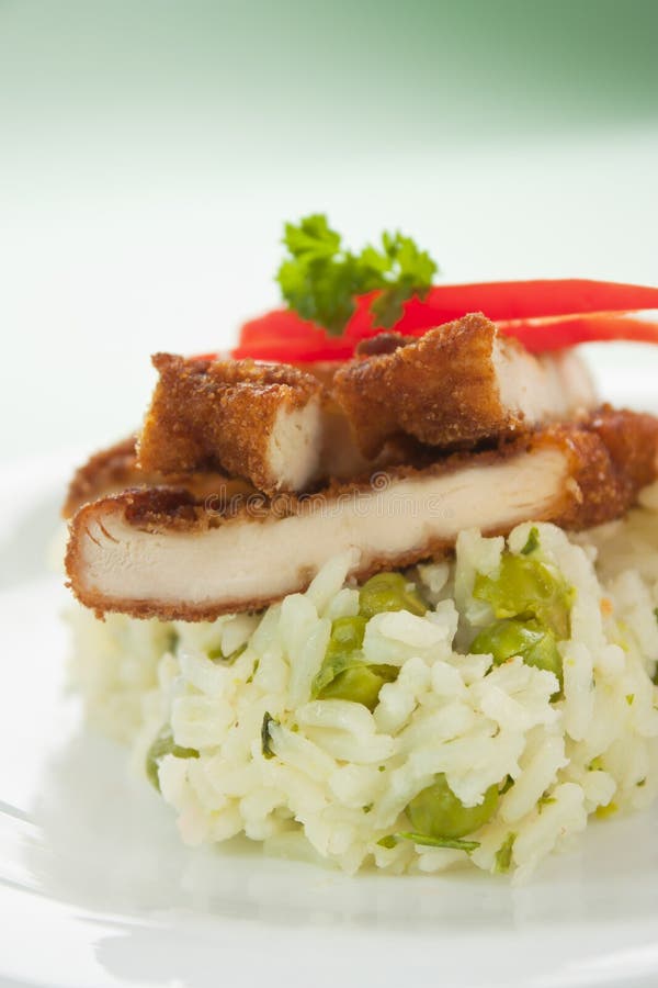 Crispy Fried Chicken with Rice Stock Image - Image of appetizer, lunch ...