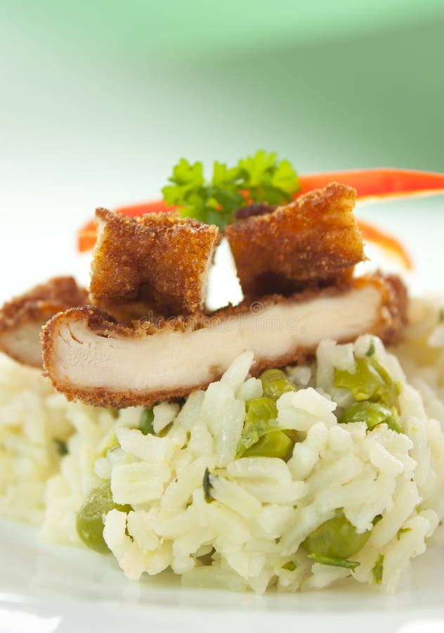 Crispy Fried Chicken with Rice Stock Image - Image of appetizer, lunch ...
