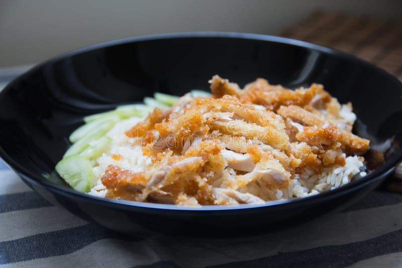 Crispy Chicken Skin with Sticky Rice Stock Photo - Image of skin, rice ...