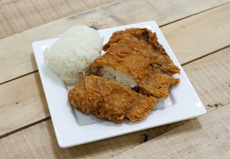 Crispy Fried Chicken and Sticky Rice Stock Image - Image of flavorsome ...