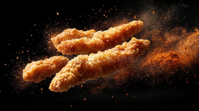 Crispy Fried Chicken Tenders Exploding in Air Stock Illustration ...