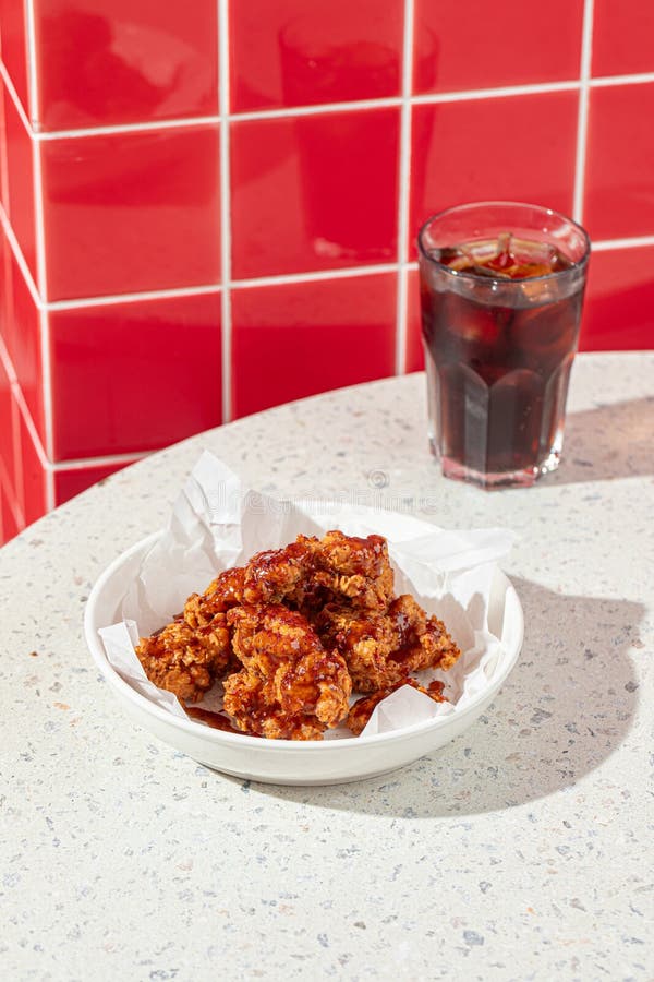 Crispy Fried Chicken Thighs with Drink Stock Image - Image of roast ...