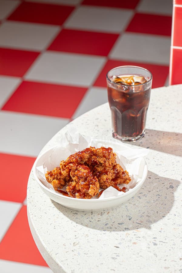 Crispy Fried Chicken Thighs with Drink Stock Photo - Image of gourmet ...