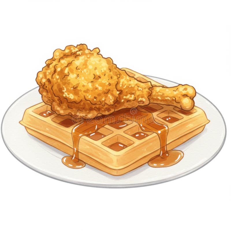 Crispy Fried Chicken and Waffles with Syrup Stock Illustration ...
