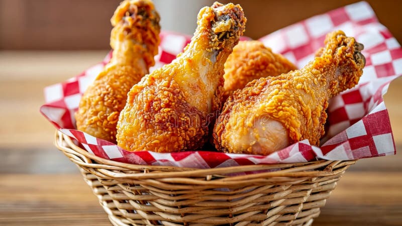 Crispy Fried Chicken in Wicker Basket Generative AI Stock Video - Video ...