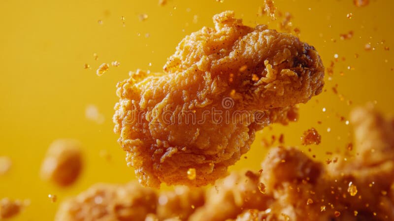 Crispy Fried Chicken Wing in Air with Yellow Background Stock ...