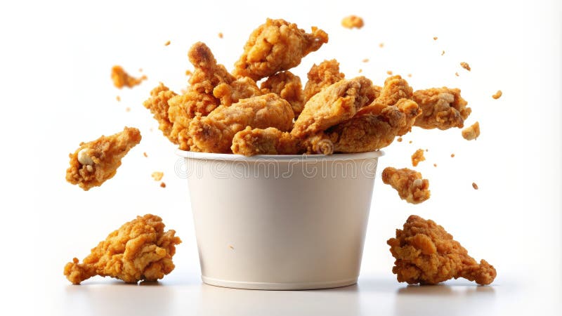 Crispy Fried Chicken Wings Exploding from a Bucket, White Background ...