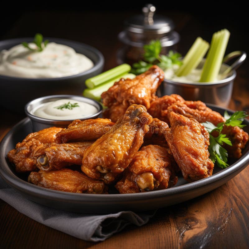 Crispy Fried Chicken Wings, Served with a Side of Creamy Blue Cheese ...