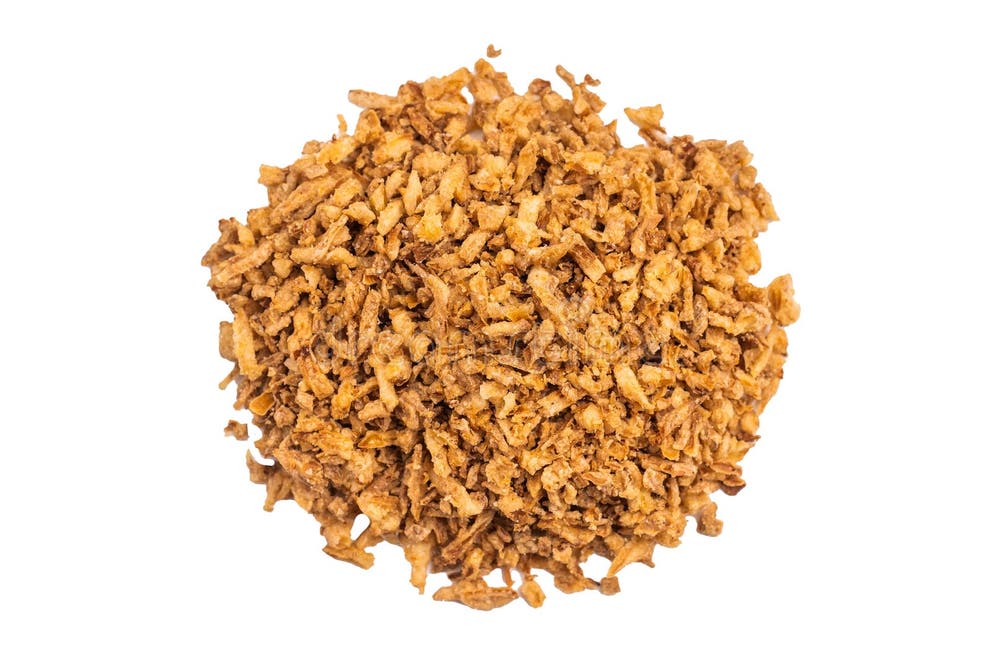 Crispy Fried Dried Onion Bits Isolated on White Background. Top View ...