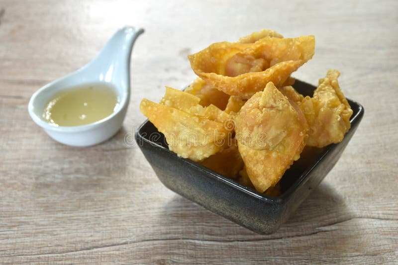 Crispy Fried Dumpling Paste Stuffed Chop Pork and Shrimp Dipping Sweet ...