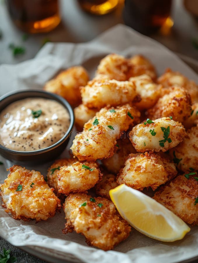 Crispy Fried Fish Bites Tartar Sauce Lemon Stock Photos - Free ...