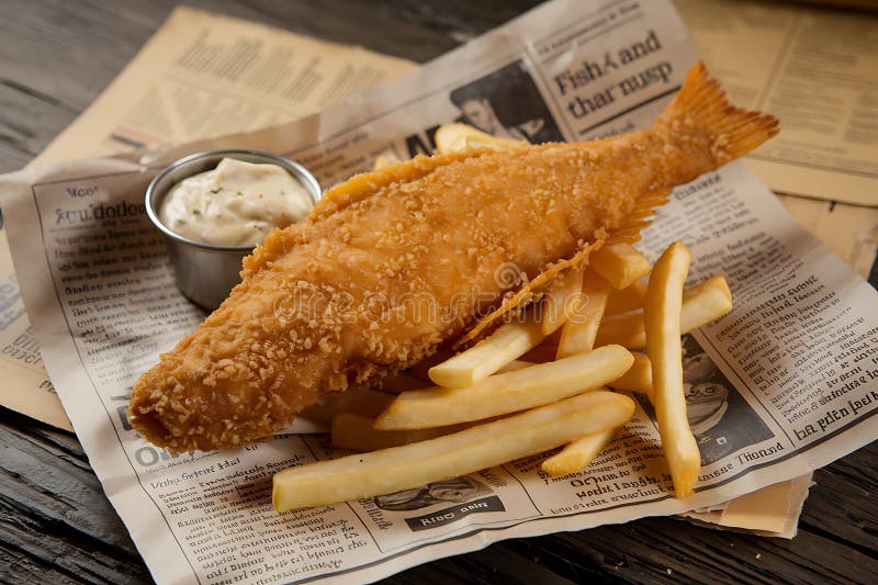 Crispy Fried Fish and Chips Served on Newspaper Stock Illustration ...