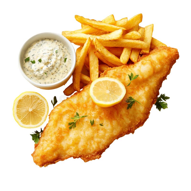 Crispy Fried Fish and Chips with Tartar Sauce and Lemon Stock ...