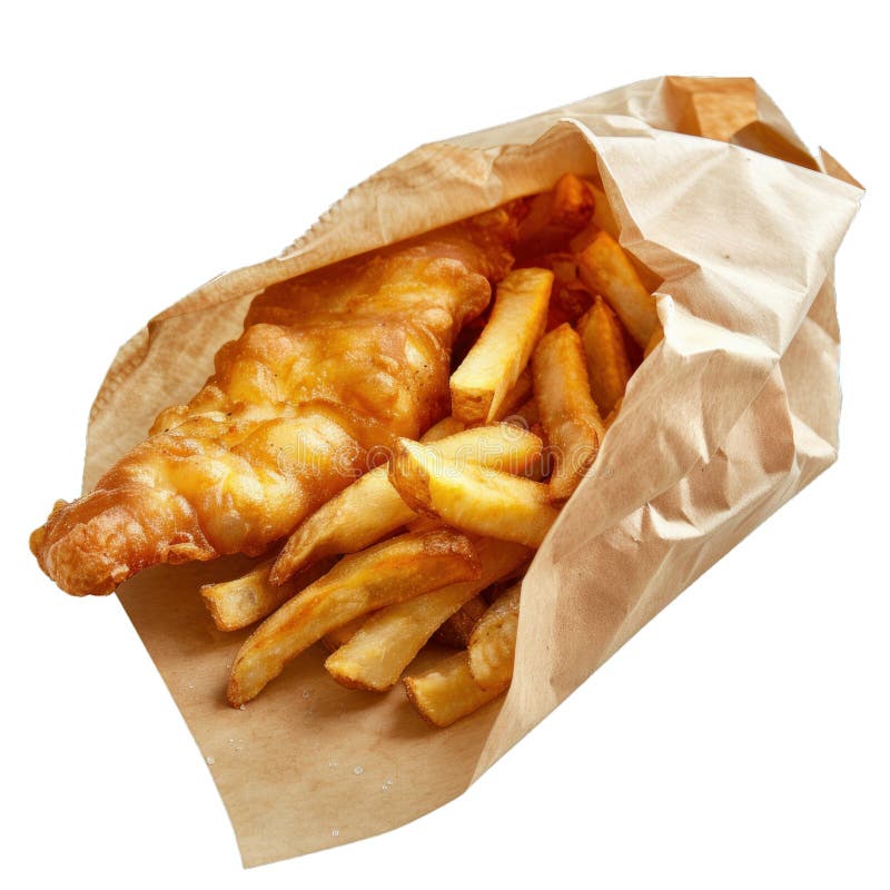 Crispy Fried Fish and Chips Wrapped in Brown Paper Stock Image ...