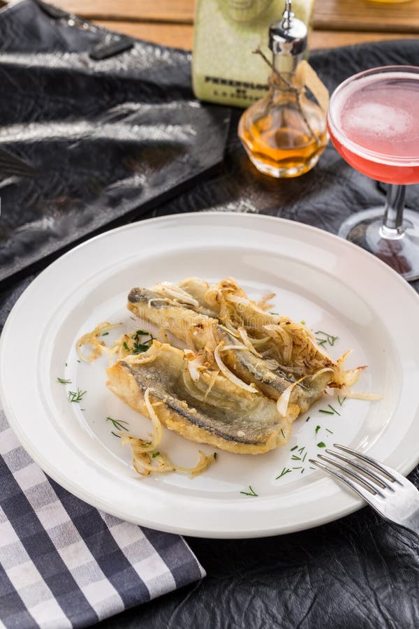 Crispy Fried Fish Fillet on Black Table Stock Photo - Image of deep ...