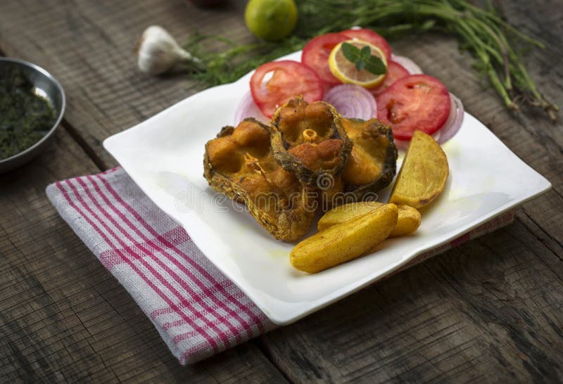 Crispy Fried Fish and Potato Chip Stock Image - Image of crockery ...
