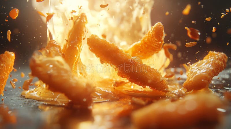 Crispy Fried Food Explosion with Dynamic Lighting Stock Illustration ...