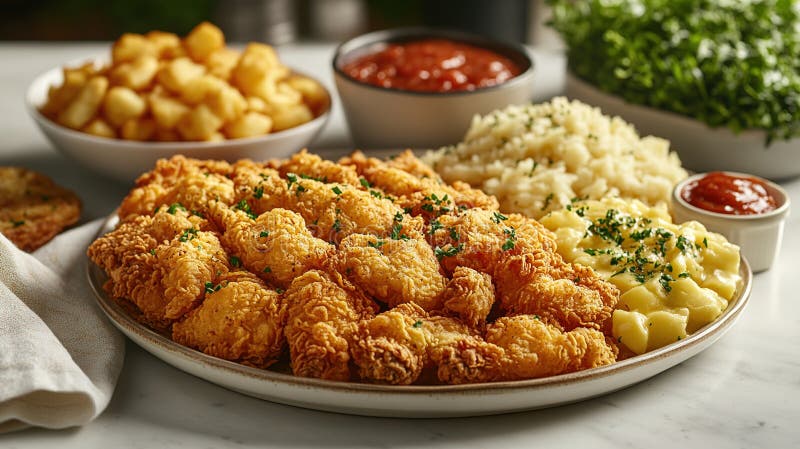 Crispy Fried Food Platter with Sides Stock Illustration - Illustration ...