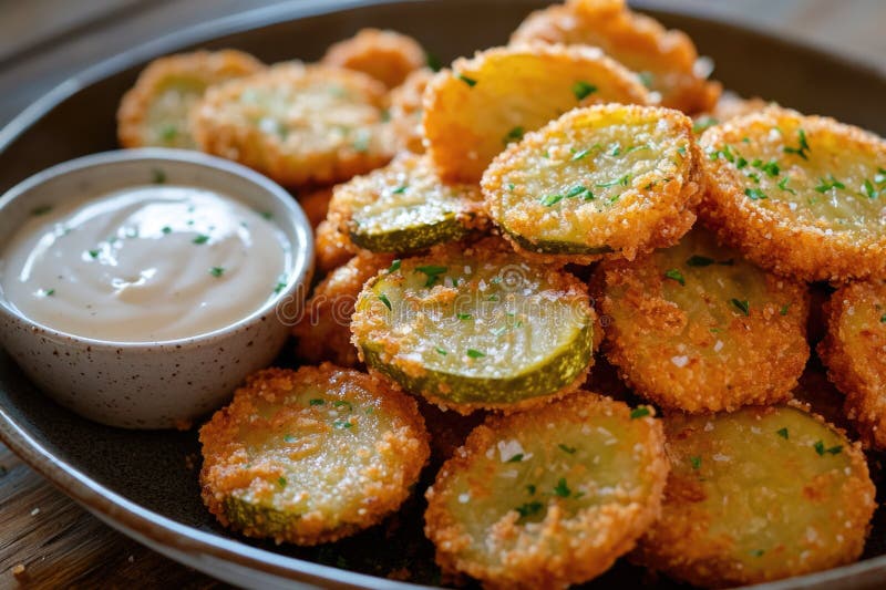 Crispy Fried Pickles with Dip Stock Photo - Image of salted, zucchini ...