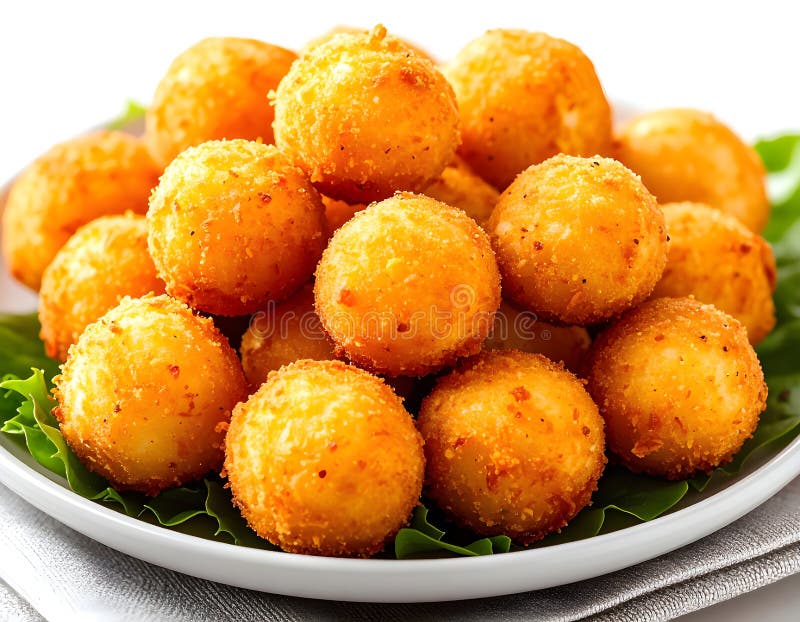Crispy Fried Potato Balls on a White Plate Stock Illustration - Illustration of side, delicious ...