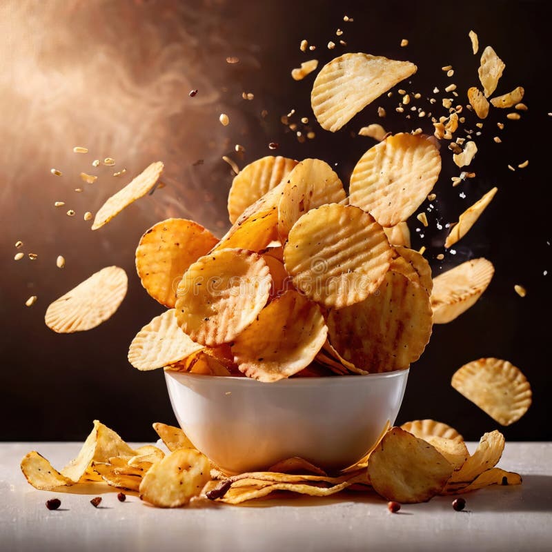 Crispy Fried Potato Chips, Popular Snack, Dynamic Food Photo Stock ...
