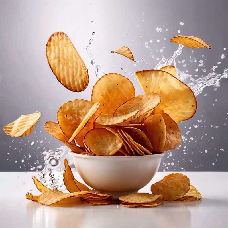 Crispy Fried Potato Chips, Popular Snack, Dynamic Food Photo Stock ...