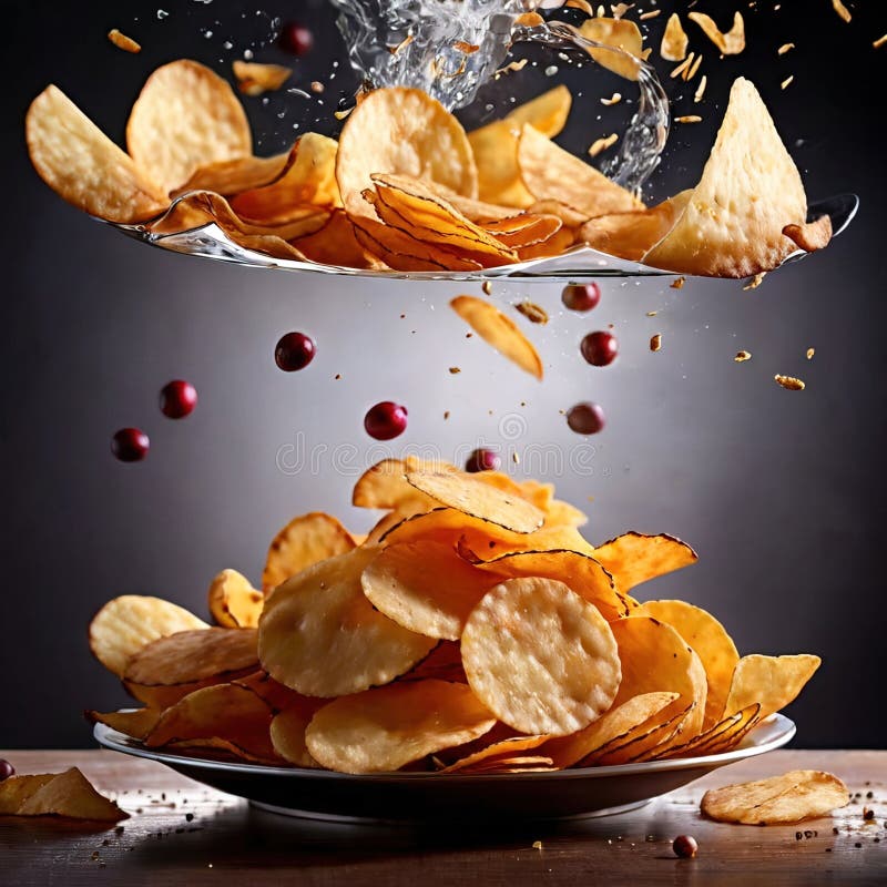 Crispy Fried Potato Chips, Popular Snack, Dynamic Food Photo Stock ...