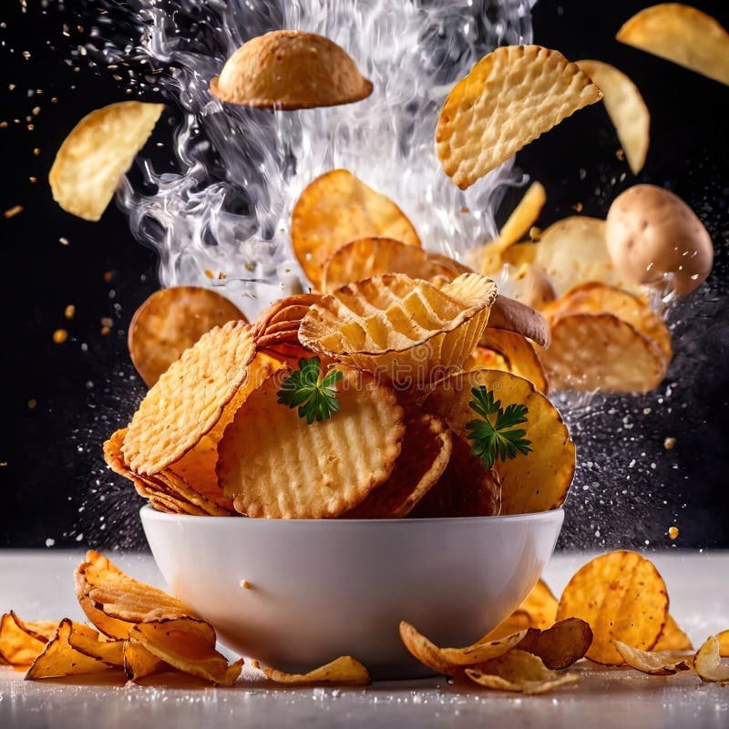 Crispy Fried Potato Chips, Popular Snack, Dynamic Food Photo Stock ...