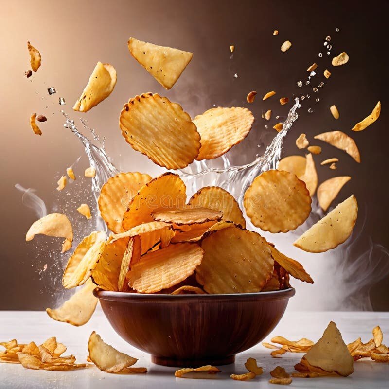 Crispy Fried Potato Chips, Popular Snack, Dynamic Food Photo Stock ...
