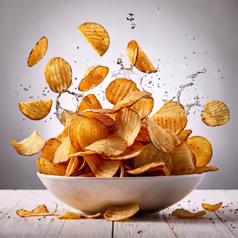 Crispy Fried Potato Chips, Popular Snack, Dynamic Food Photo Stock ...