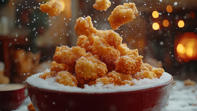 Crispy Fried Snacks in a Bowl with Snow Stock Illustration ...