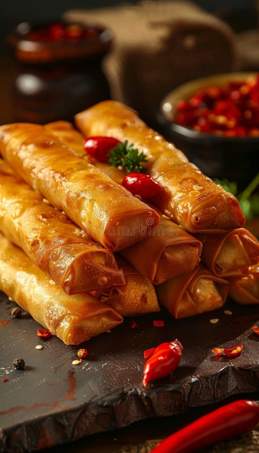 Crispy Fried Spring Rolls, Vegetables. Deep Fried, Savory Asian Finger ...