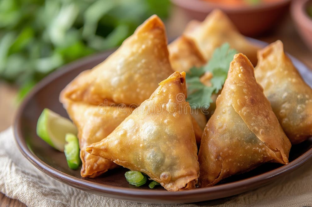 Crispy Fried Vegetable Samosas Served on Table Stock Photo - Image of ...