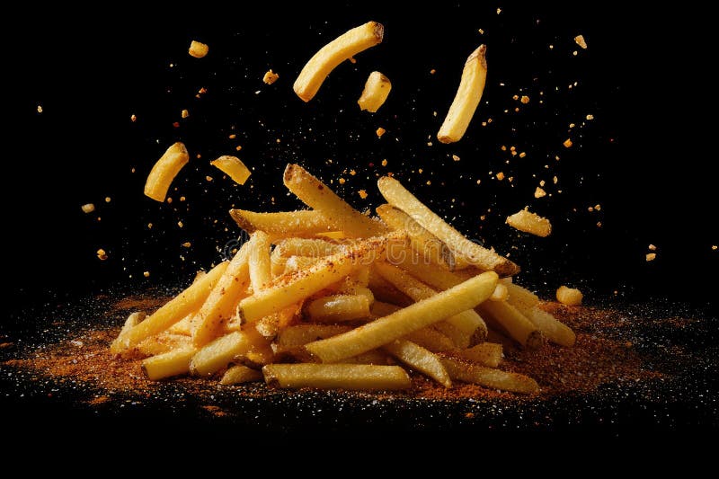 Spicy French Fries in Motion Stock Illustration - Illustration of fresh ...