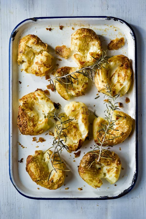 Crispy Golden Baked Smashed Potatoes Stock Photo - Image of golden ...