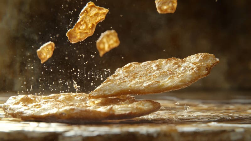 Crispy Golden Brown Baked Snacks Flying through Air Stock Illustration ...