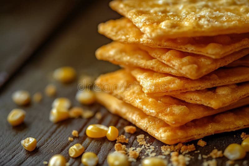 Crispy Golden Corn Crackers with Kernels: Close-Up Snack Stock ...
