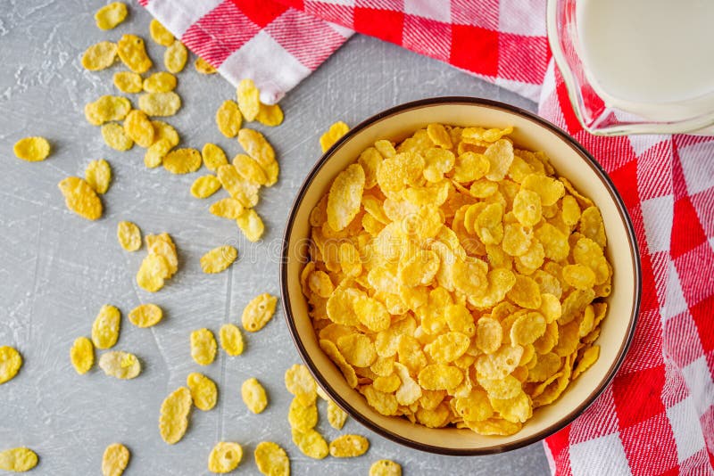 Crispy Golden Cornflakes on a Gray Concrete Background Stock Image ...