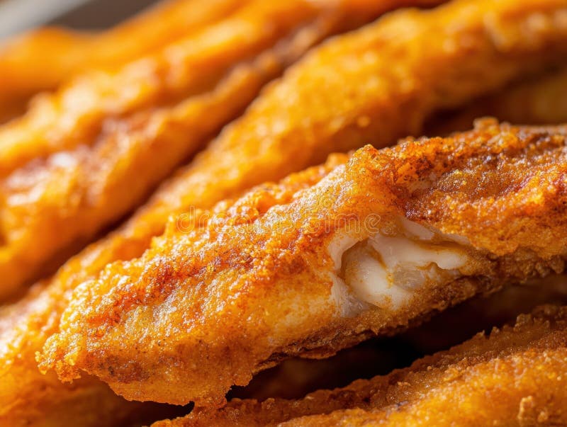 Crispy Golden Fried Fish in Close-up View Stock Illustration ...