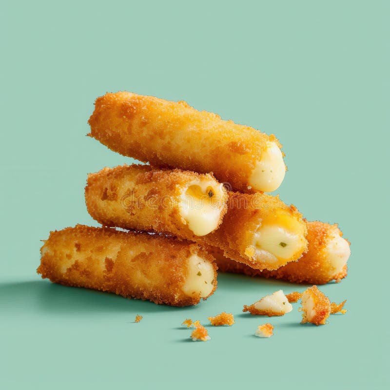 Crispy Golden Mozzarella Cheese Sticks on a Blue Background Stock ...