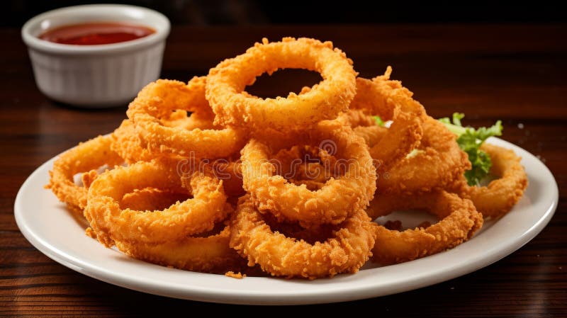 Crispy Golden Onion Rings Plate Stock Illustration - Illustration of ...