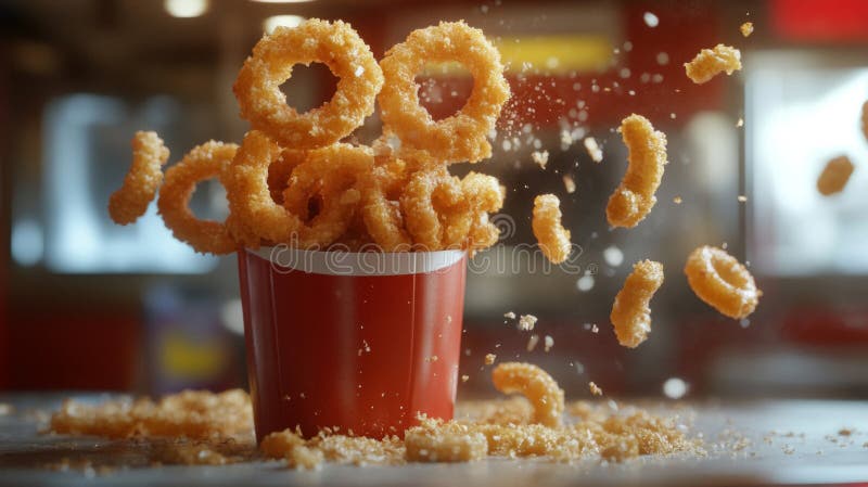Crispy Golden Onion Rings in Red Cup Stock Illustration - Illustration ...