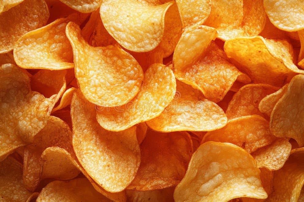 Crispy Golden Potato Chips Scattered on Surface, Perfect for Snacking ...