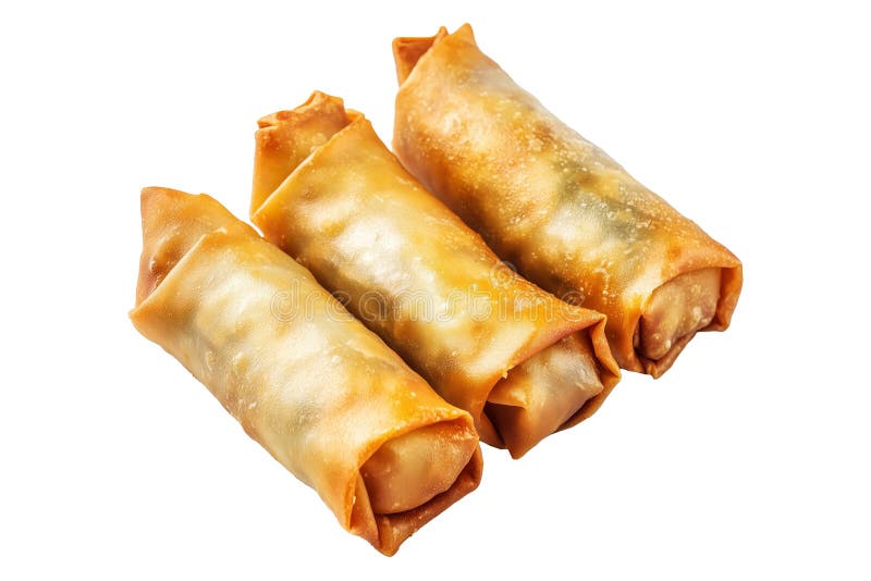 Crispy Golden Spring Rolls with Flaky Texture Shown Isolated on White ...