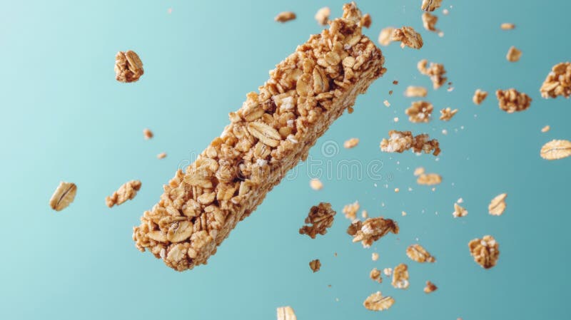 Crispy Granola Bar Falling Against a Blue Background Stock Illustration ...