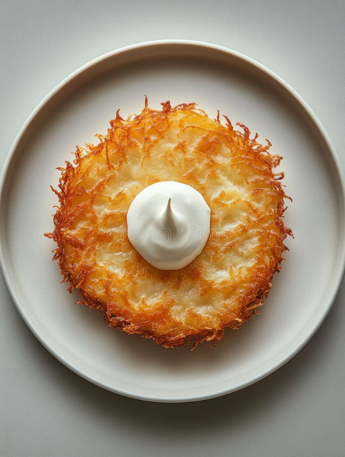 Crispy Hash Brown Topped with Cream on a Round Plate. Stock Photo ...