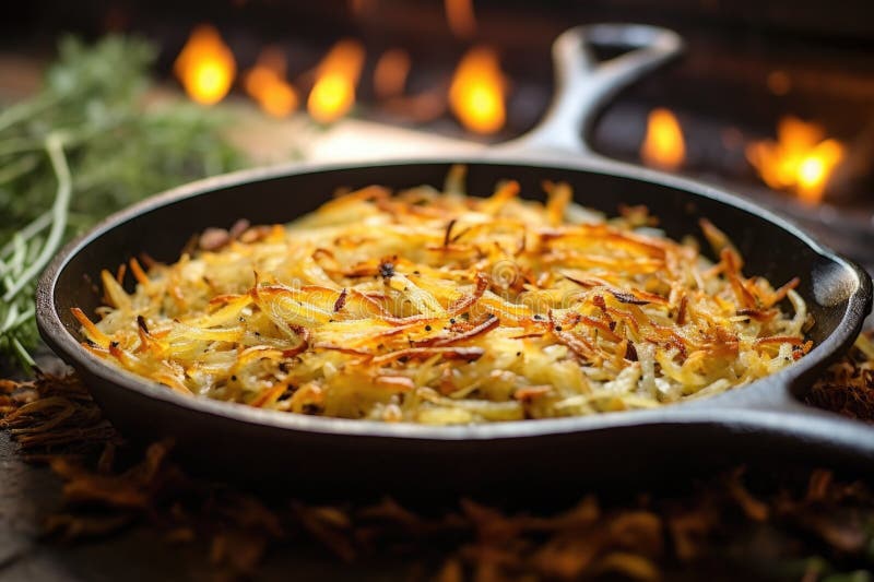 Crispy Hash Browns Cooking in Skillet Stock Photo - Image of food ...