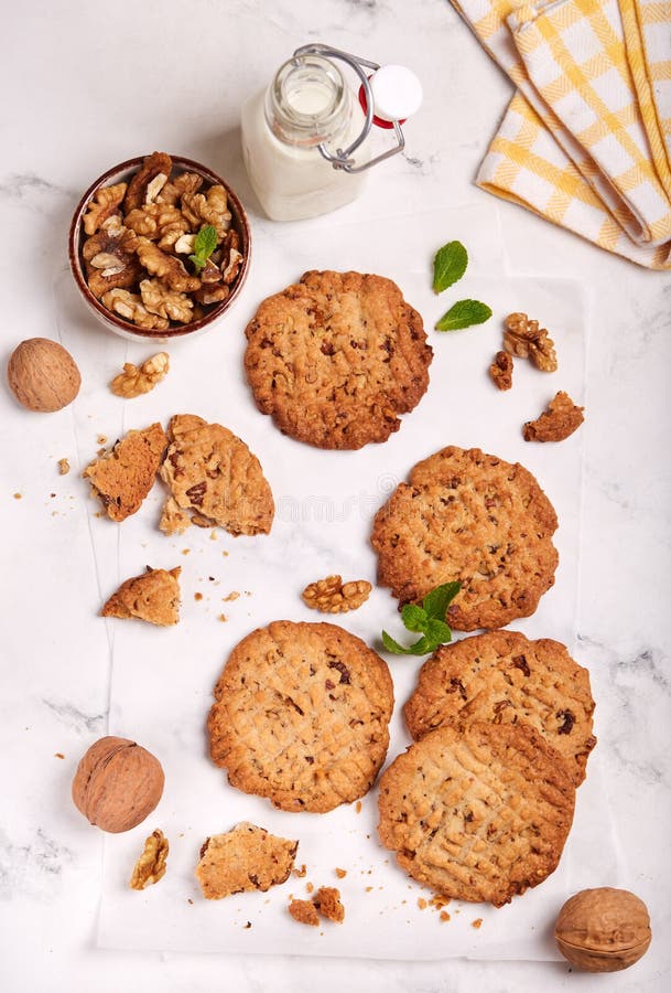 Crispy Homemade Cookies with Walnuts Stock Photo - Image of menu ...