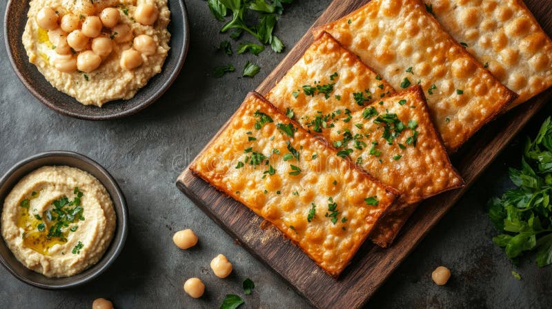 Crispy Matzah with Creamy Hummus and Chickpeas Stock Illustration ...